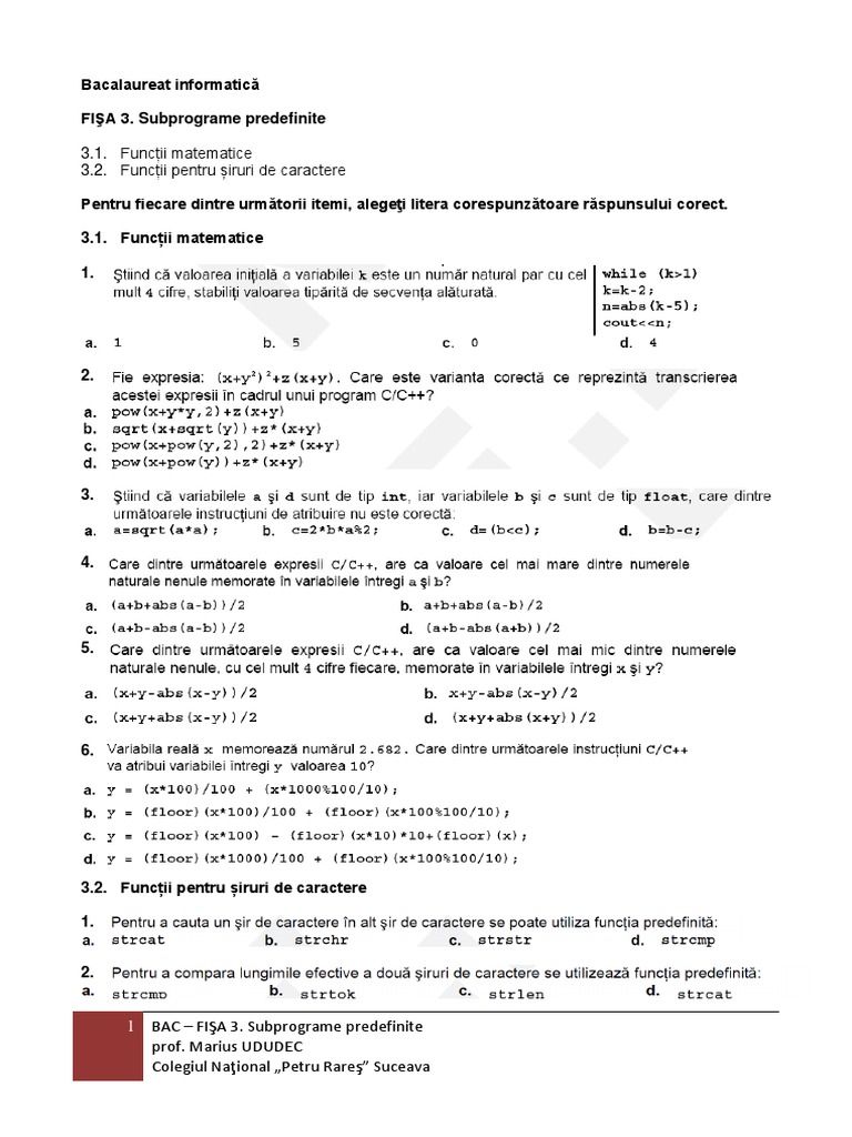 Subprograme Predefinite | PDF