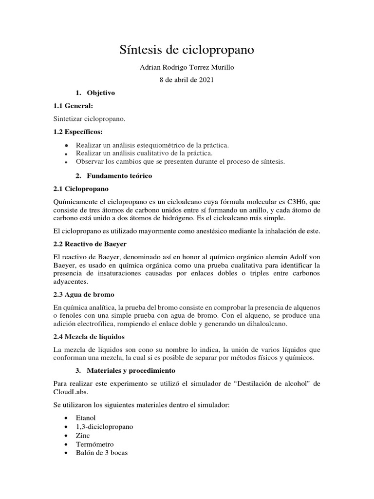 Sintesis de Ciclopropano - Quimica | PDF | Alqueno | Enlace químico