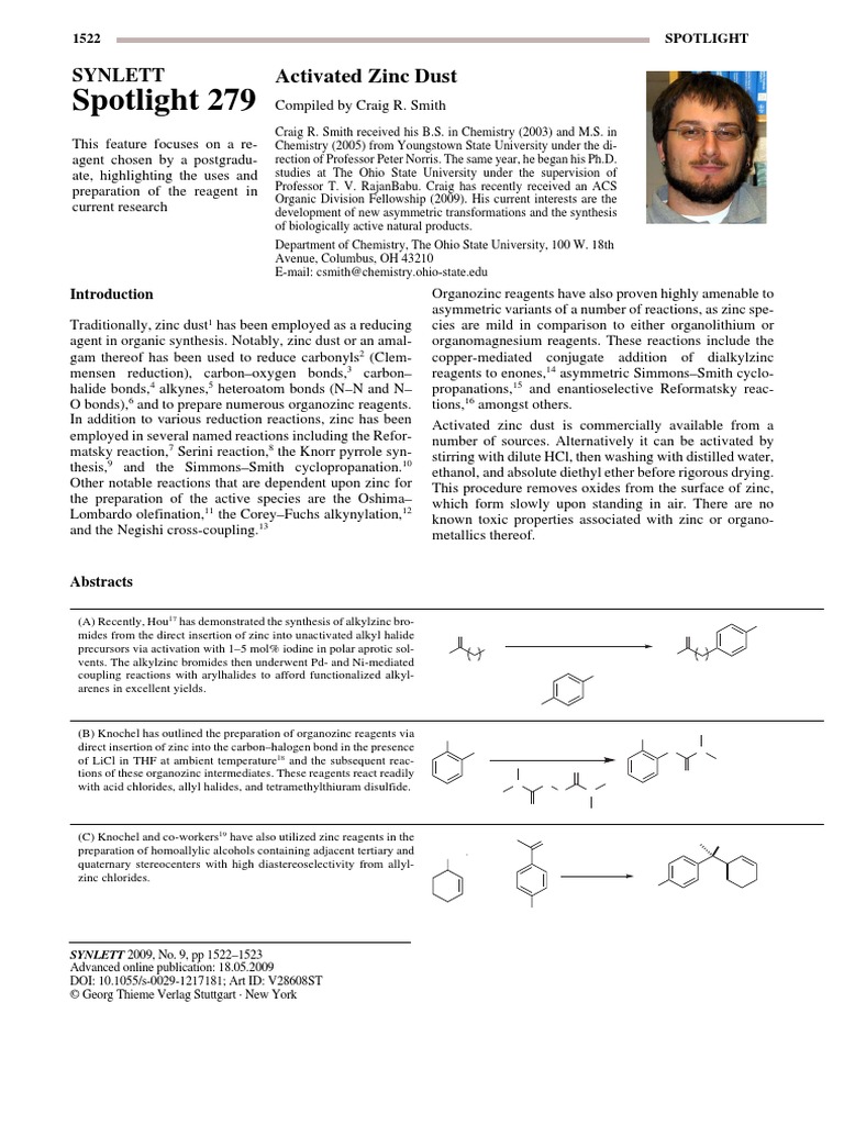 Activation of Zinc Dust For Synthesis | PDF | Chemical Compounds ...