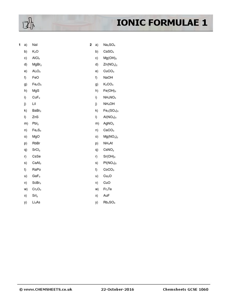 Chemsheets GCSE 1060 Ionic Formulae 1 ANS 2hjka PDF | PDF
