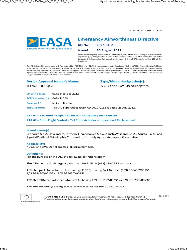 Easa - Ad - 2022 - 0182 - e - Easa - Ad - 2022 - 0182 - e | PDF ...