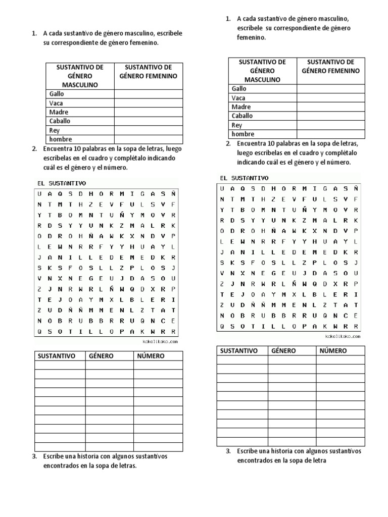 Sopa de Letras Sustantivos | PDF