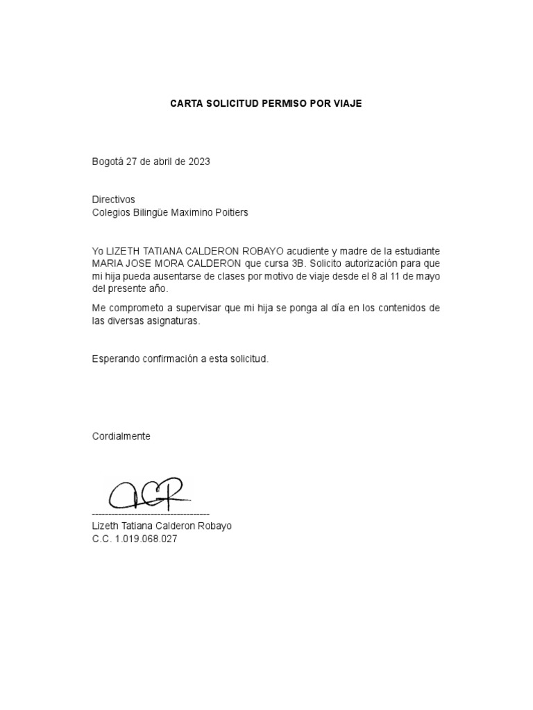 4965 1682613067 Carta Solicitud Permiso Por Viaje | PDF | Salud y bienestar