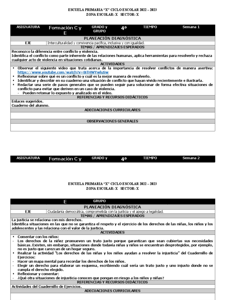 4to Grado Formación C y E (Sep. 2022-2023) | PDF | Educación primaria | Autoestima