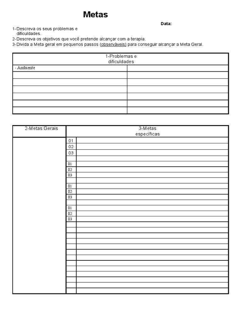 Arquivo para formulação de metas terapêuticas | PDF