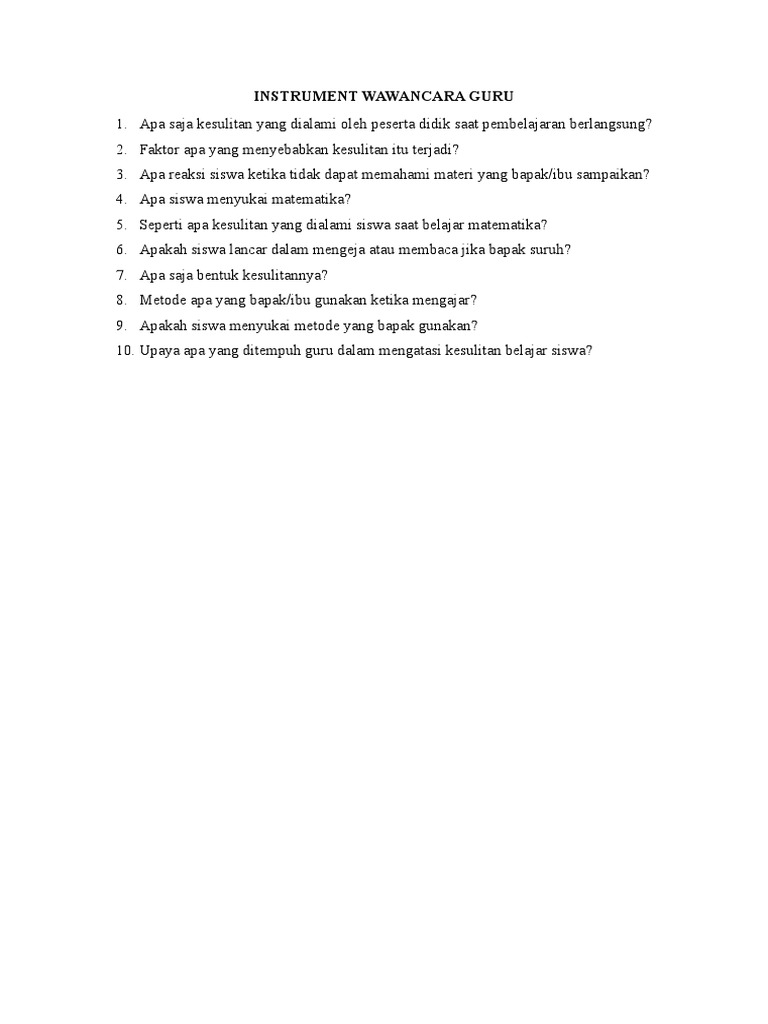 INSTRUMENT WAWANCARA GURU Abb | PDF | Karier & Perkembangan | Pengembangan Diri
