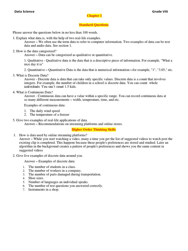 Data Science Grade VIII Chapter1 | PDF | Data | Quantitative Research