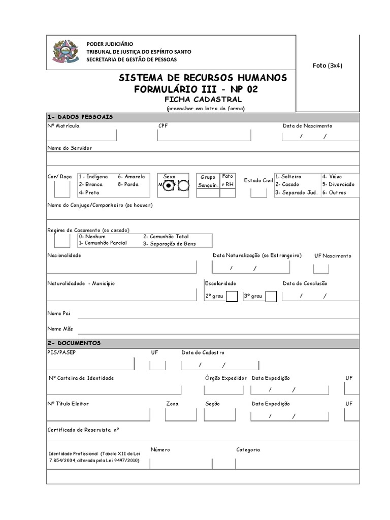 FORMULARIO III - CADASTRO DADOS PESSOAIS - Editavel | PDF | Brasil
