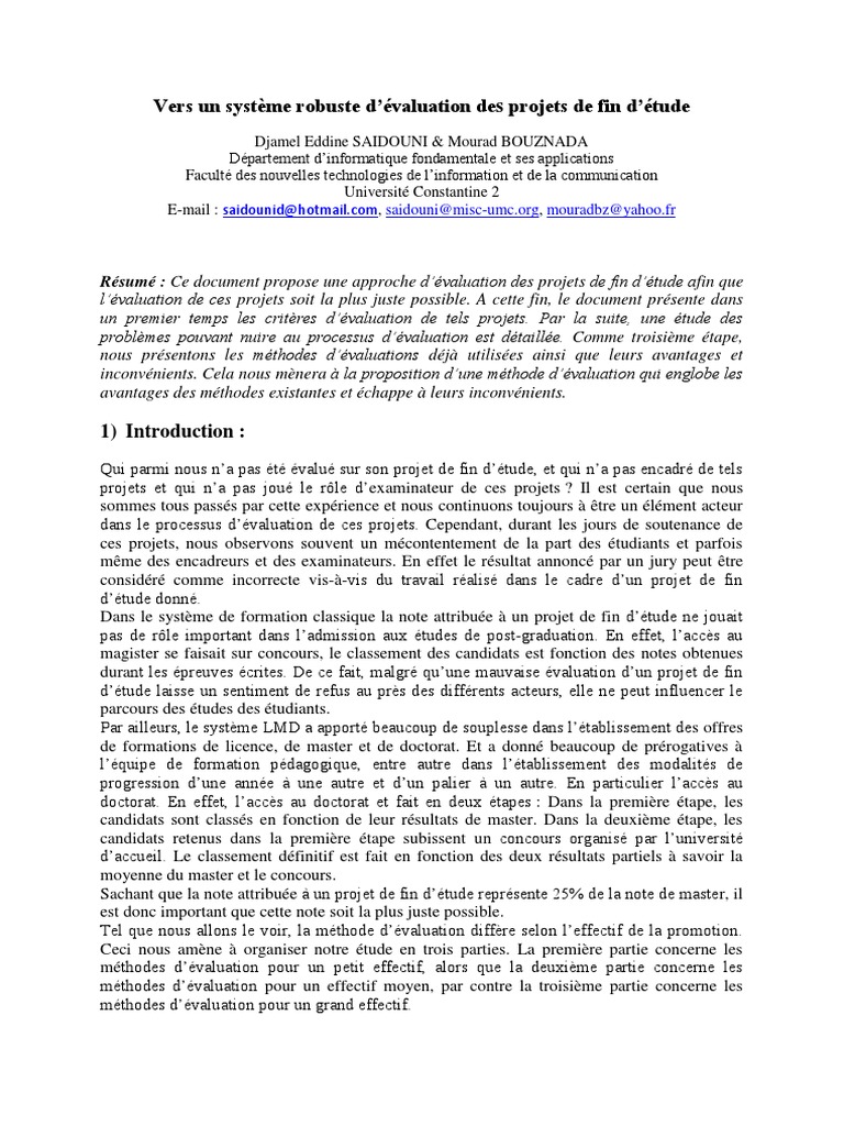 Evaluation Memoire Master | PDF