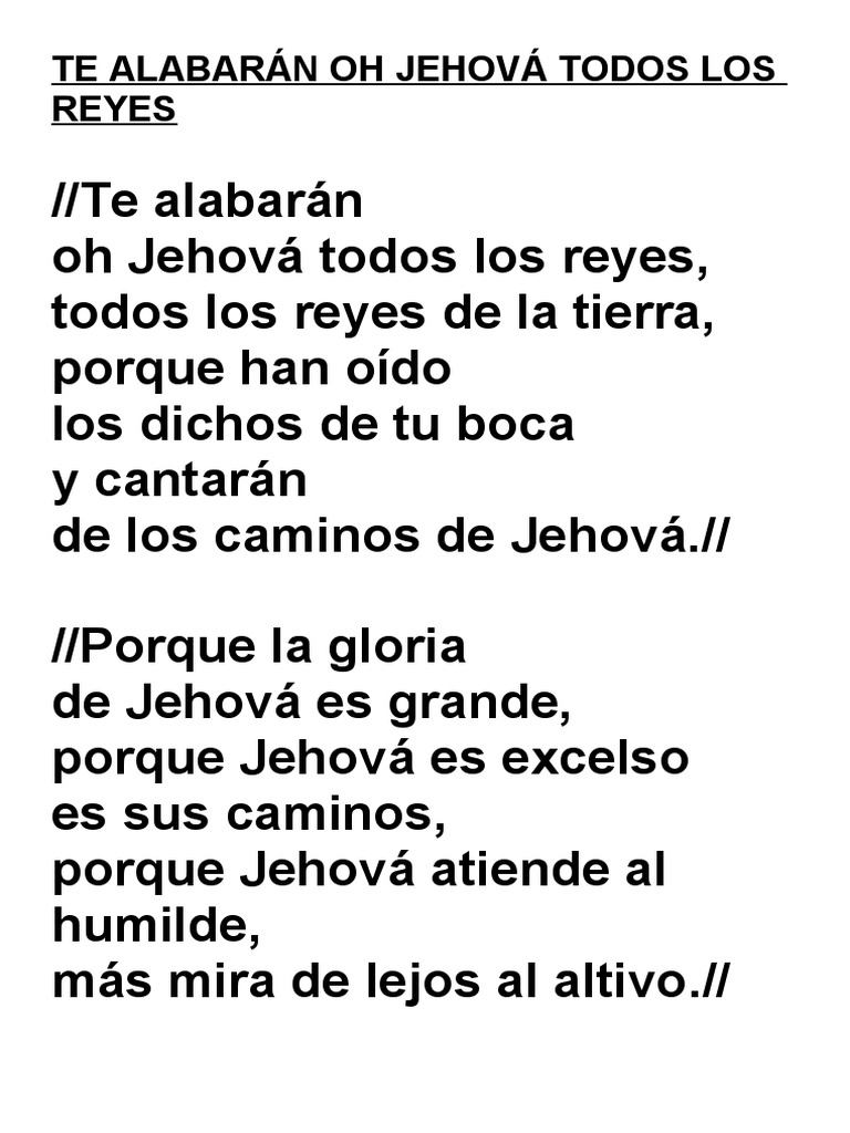Te Alabarán Oh Jehová Todos Los Reyes | PDF