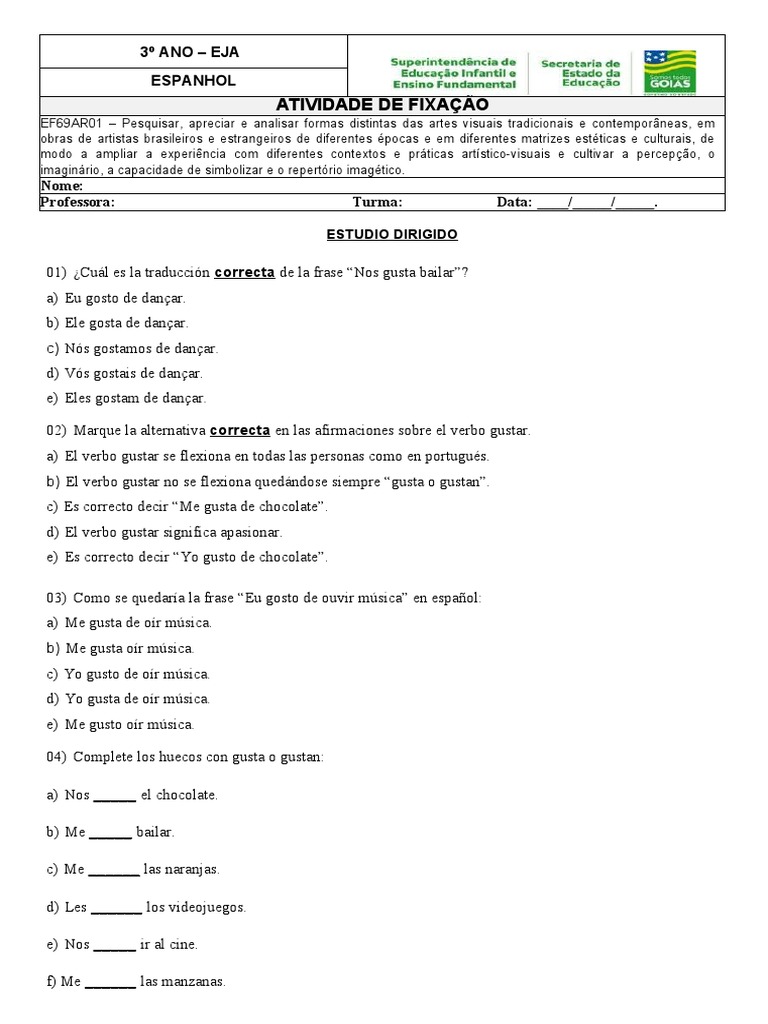 Atividade - El Verbo Gustar | PDF