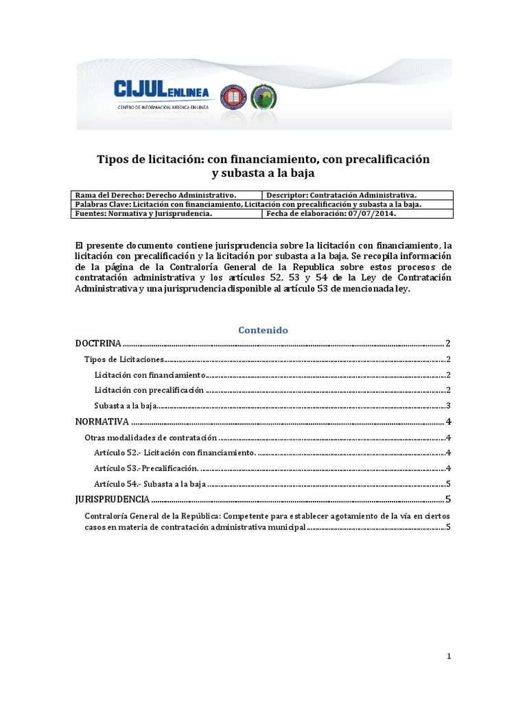 Tipos de Licitacion Con Financiamiento, Con Precalificacion y Subasta A La Baja PDF | PDF ...