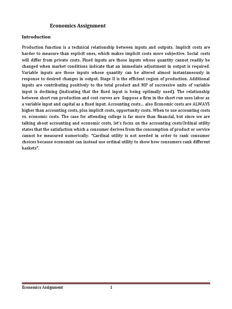 Economics Assignment | PDF | Cost Of Living | Utility