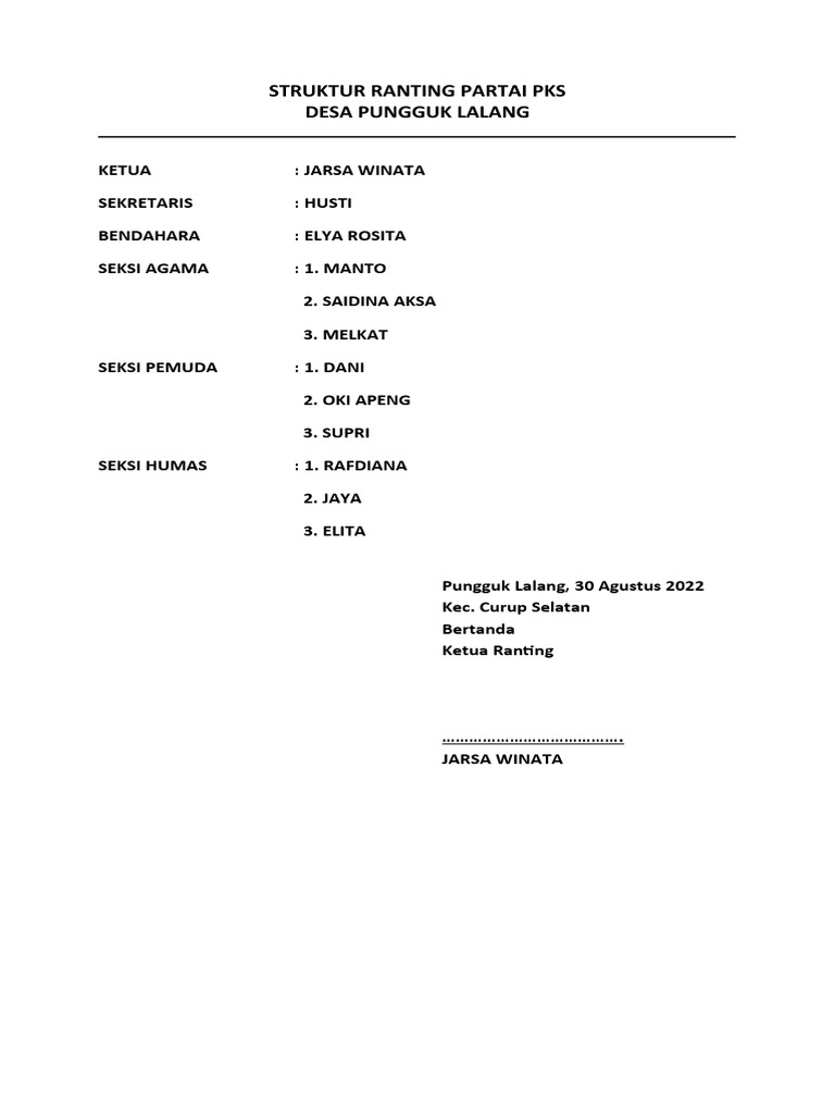 Struktur Ranting Partai PKS | PDF