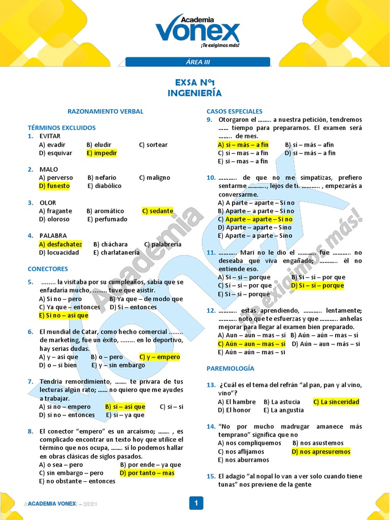 Si - HV - Exsa - N°1 - Area Iii - Claves PDF | PDF | Núcleo atómico | Fonema