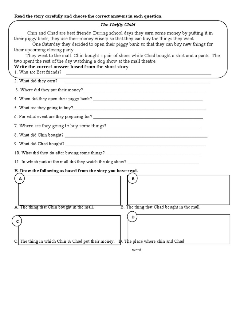 The Thrifty Child: A Story Quiz | PDF | Games & Activities | Social Science