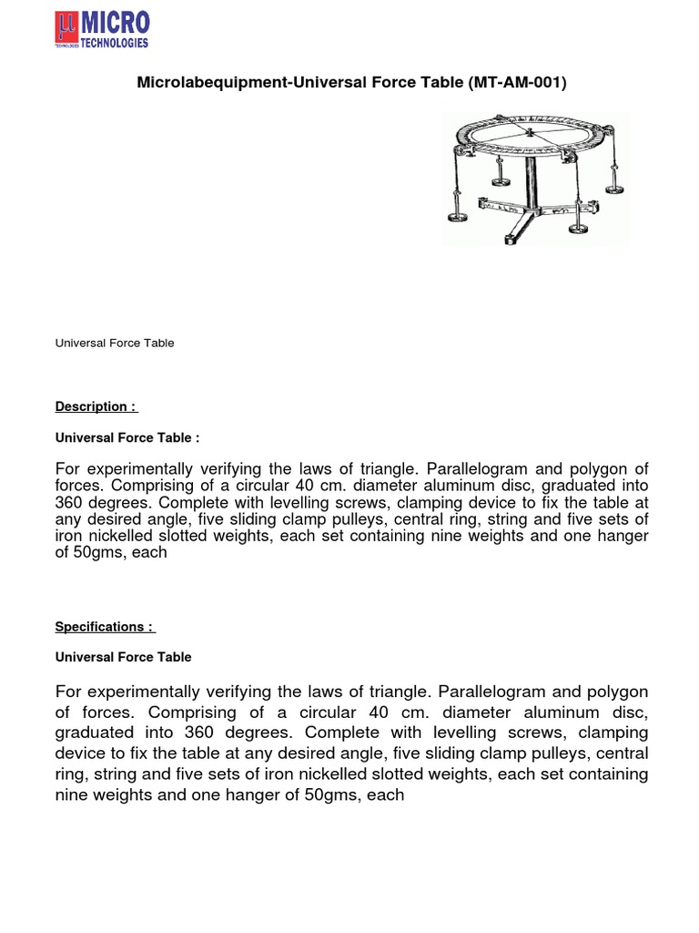 Microlabequipment Universal Force Table | PDF