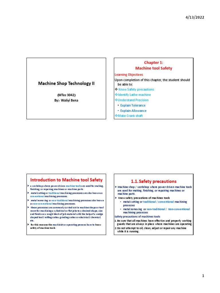 Machine Shop Technology II: Introduction To Machine Tool Safety 1.1 ...