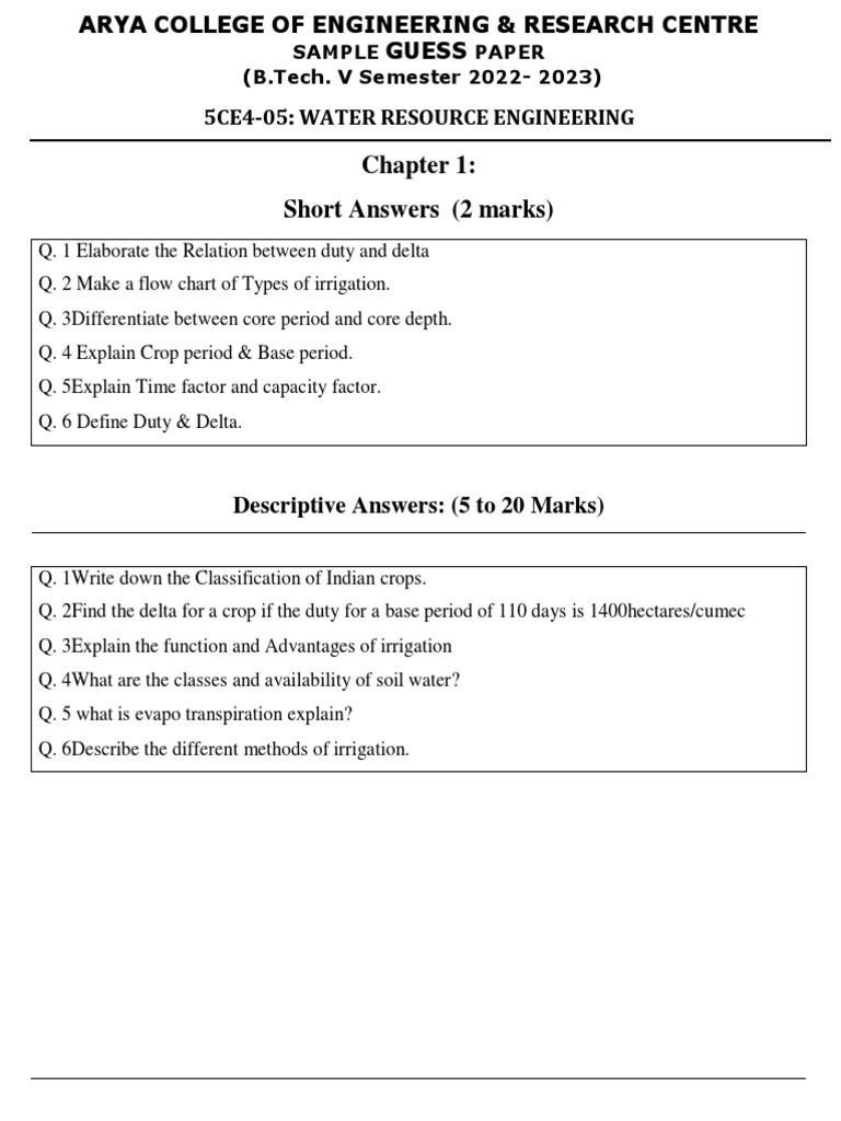 5CE4-05 WRE Guess Paper PDF | PDF | Dam | Hydrology
