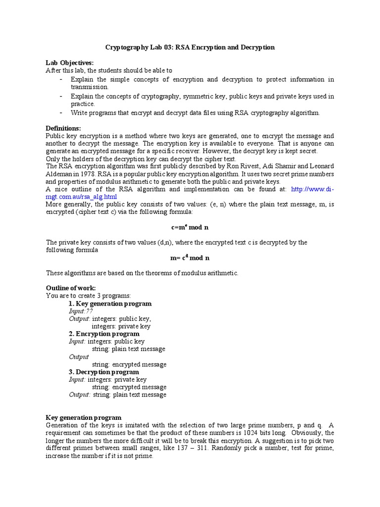 RSA Encryption and Decryption Lab Guide | PDF | Key (Cryptography ...