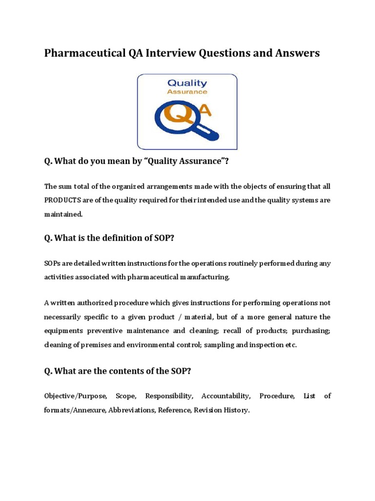 Pharmaceutical QA Interview Questions and Answers | PDF | Audit ...
