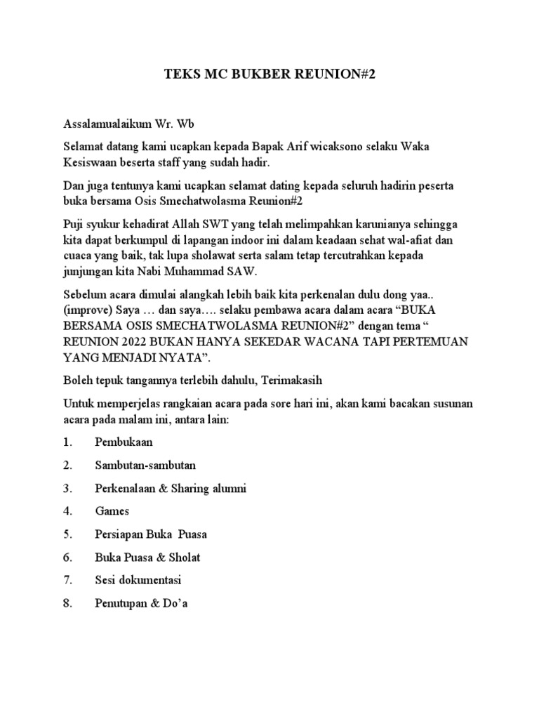 Teks MC Bukber Reunion#2 | PDF