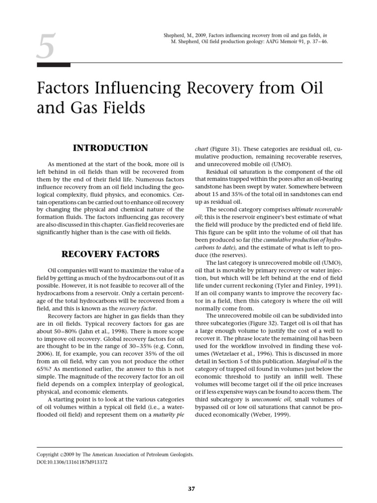 Factors Influencing Recovery from Oil and Gas Fields | PDF