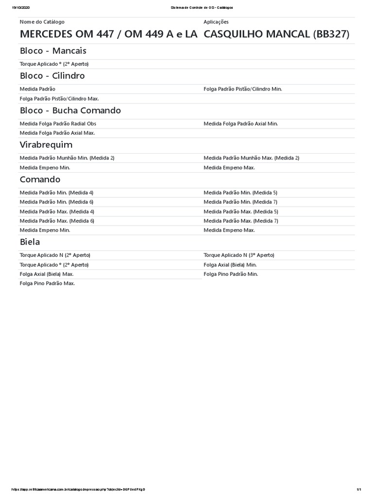 Mercedes Om 447 - Om 449 Casquilho Mancal (BB327) | PDF