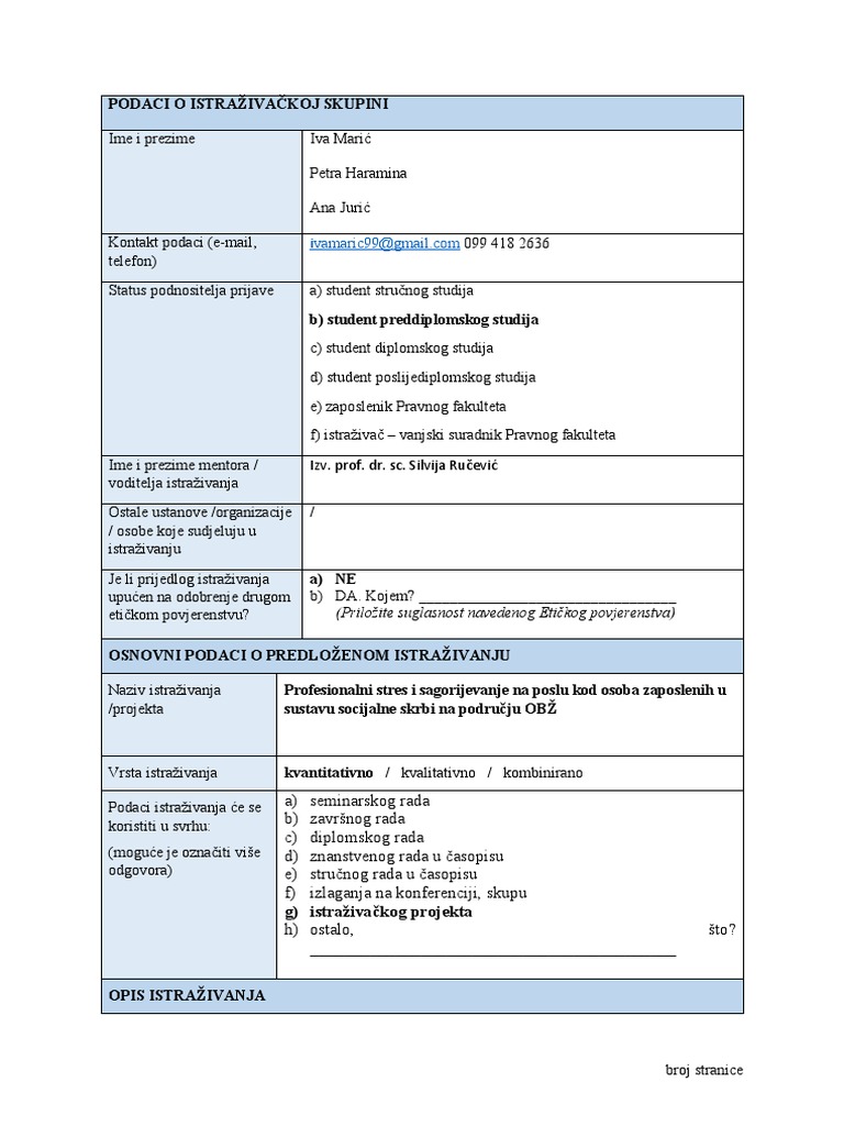 Nacrt Istraživanja-Prazan Obrazac | PDF