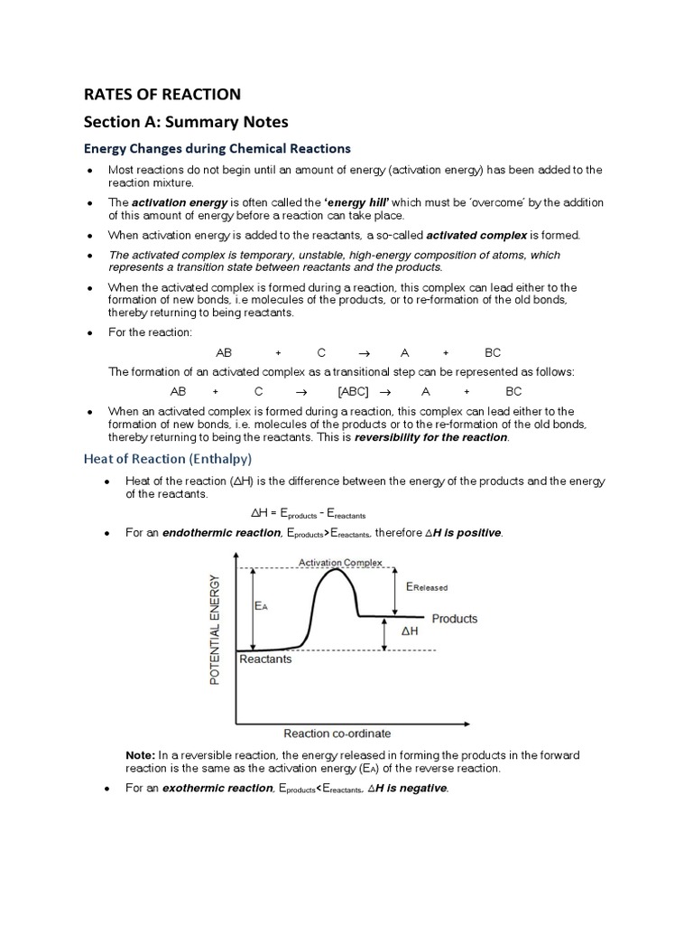 Rates of Reactions Notes and Practice Questions | PDF | Reaction Rate ...