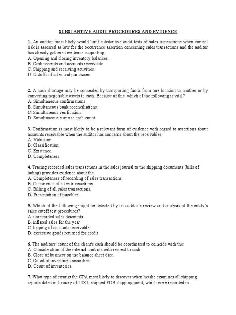 Auditing Sample Questions | PDF | Financial Audit | Internal Control