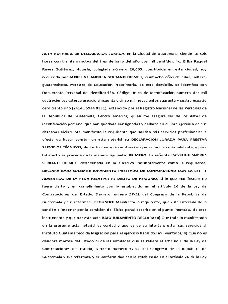 Formato Acta Notarial Técnicos Igm Noviembre 21 | PDF | Guatemala ...