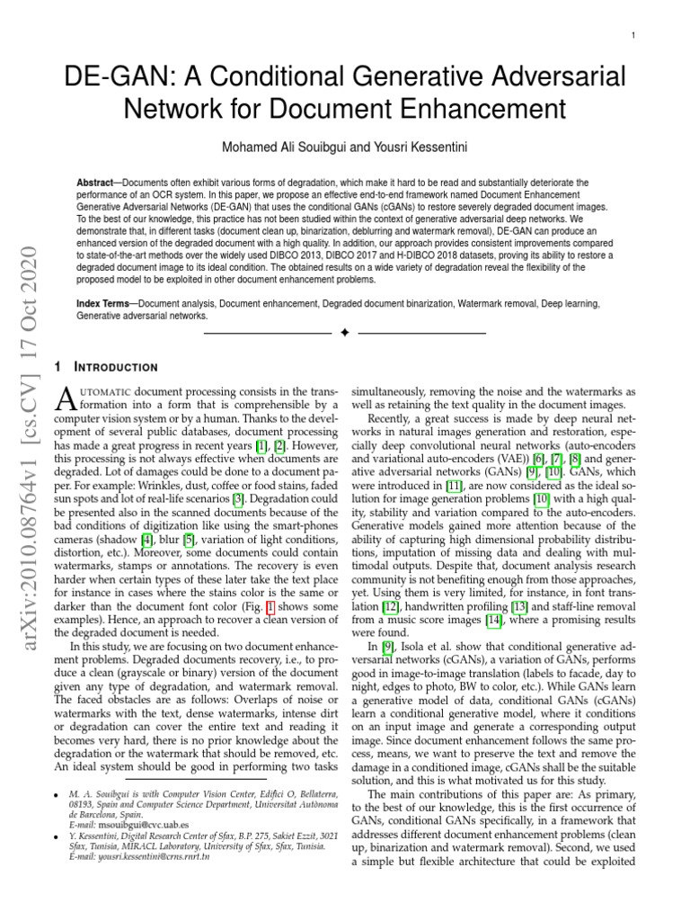 DE-GAN A Conditional Generative Adversarial PDF | PDF | Deep Learning ... DE-GAN A Conditional Generative Adversarial PDF | PDF | Deep Learning ...