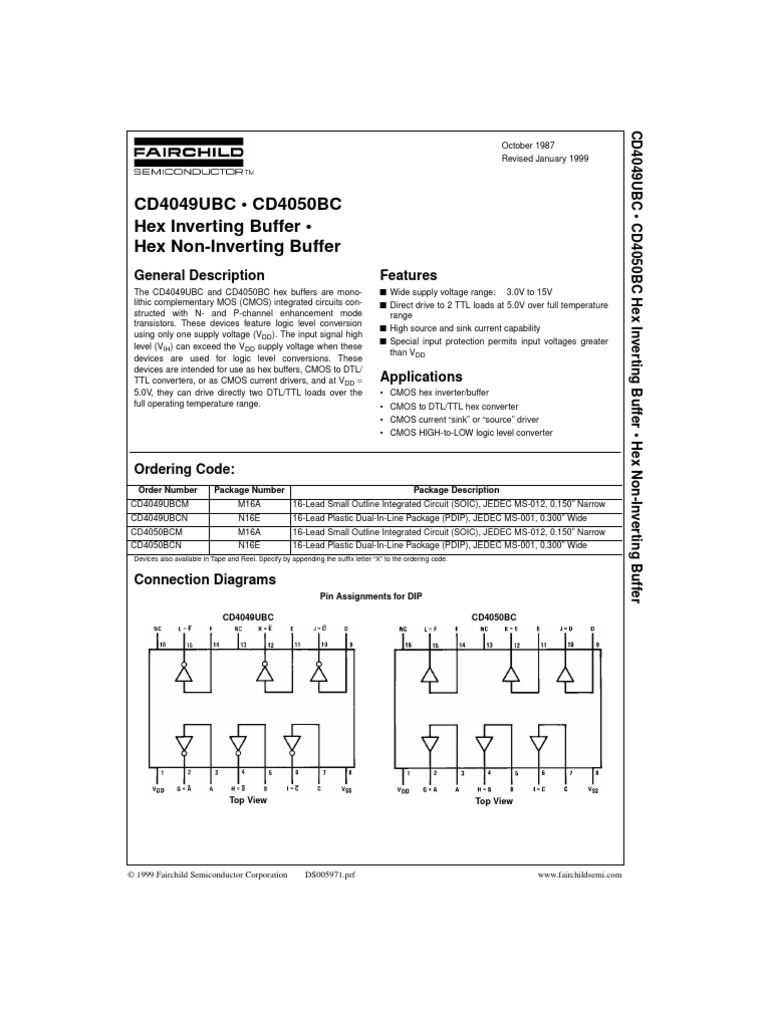 CD 4050 | PDF | Cmos | Electrical Components