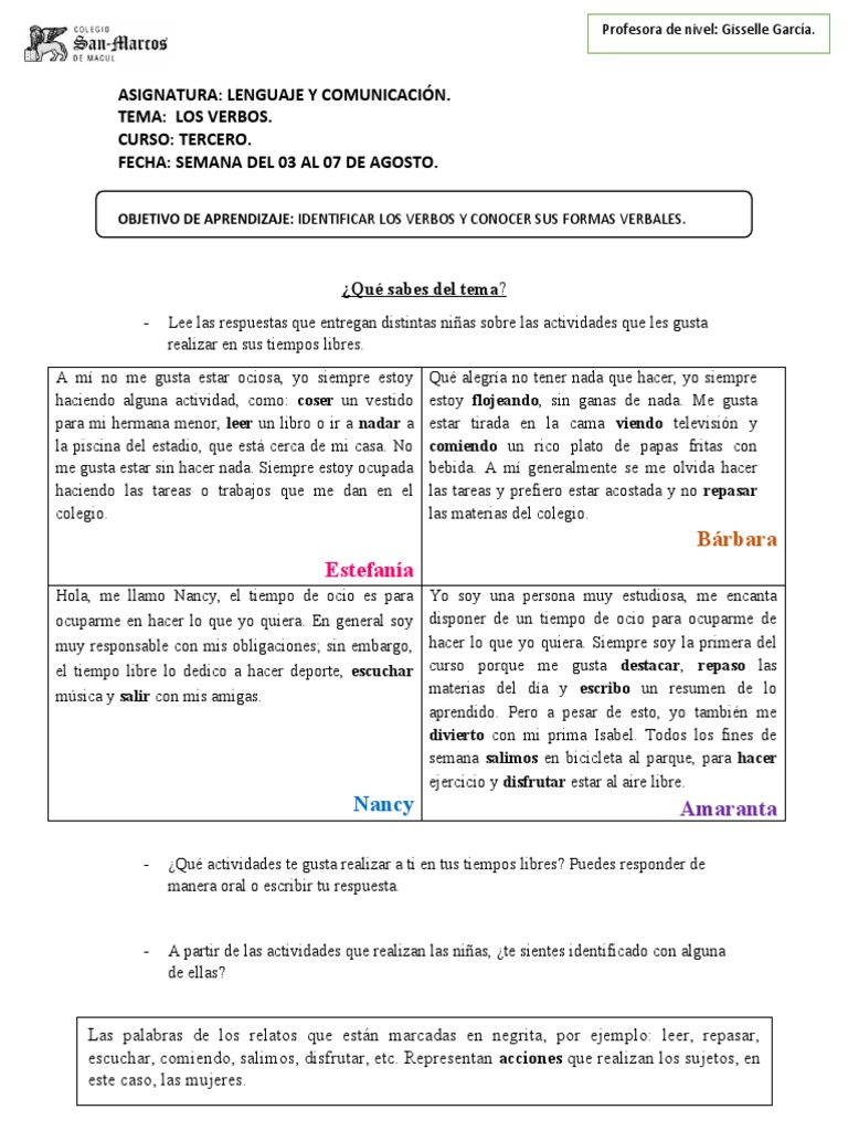 Ruta de Aprendizaje, Los Verbos | PDF | Verbo | Lingüística
