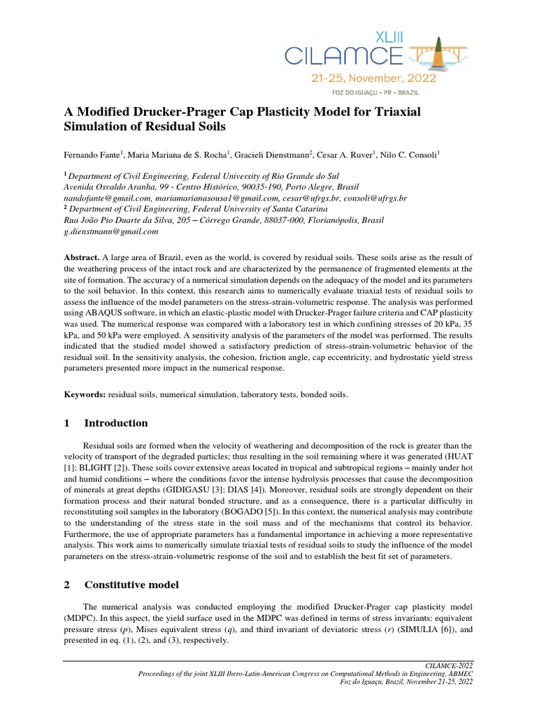 A Modified Drucker-Prager Cap Plasticity Model For Triaxial Simulation ...