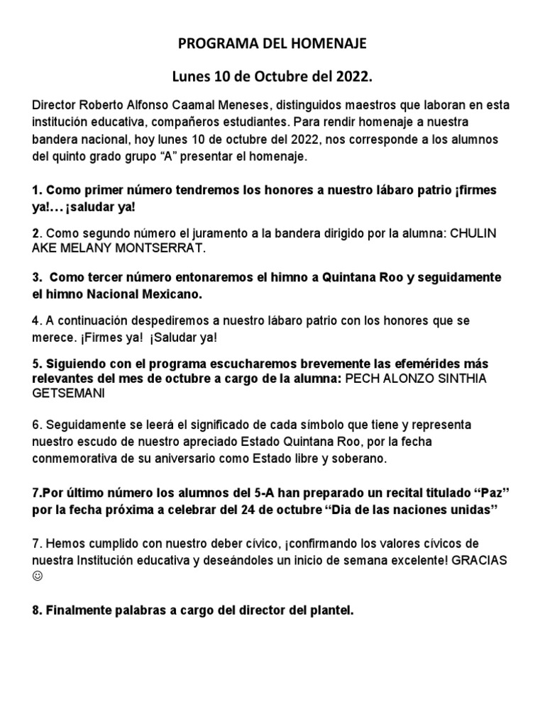 Programa de Homenaje-Octubre 2022 - Aq | PDF