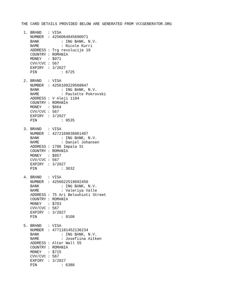 Generated Visa Card Details Overview | PDF | Credit Card | Visa Inc.