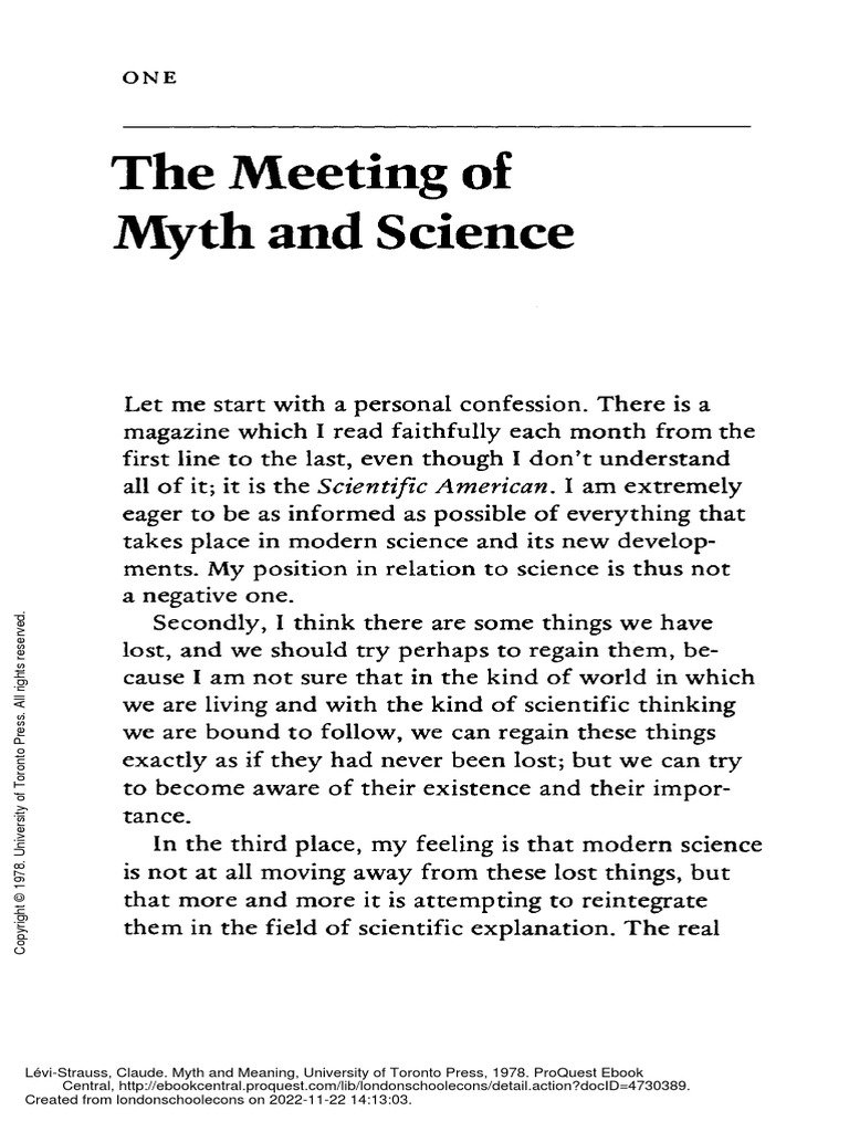 Myth and Meaning - (1 The Meeting of Myth and Science) PDF | PDF