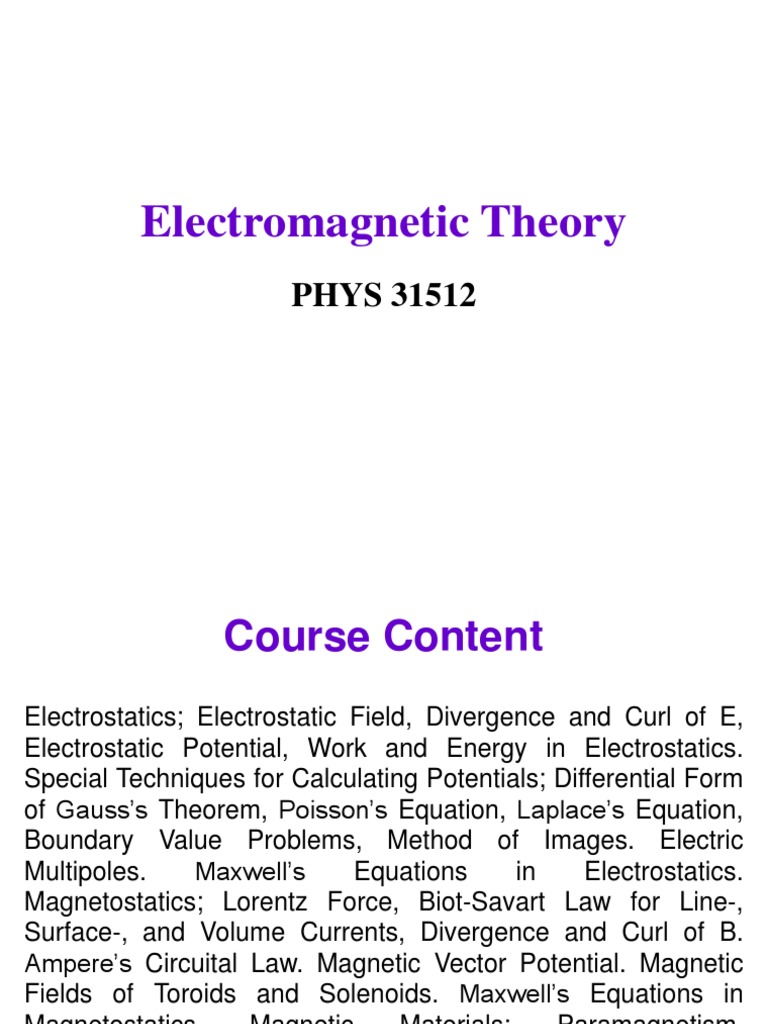 Electromagnetic Theory Course Guide | PDF | Euclidean Vector | Integral