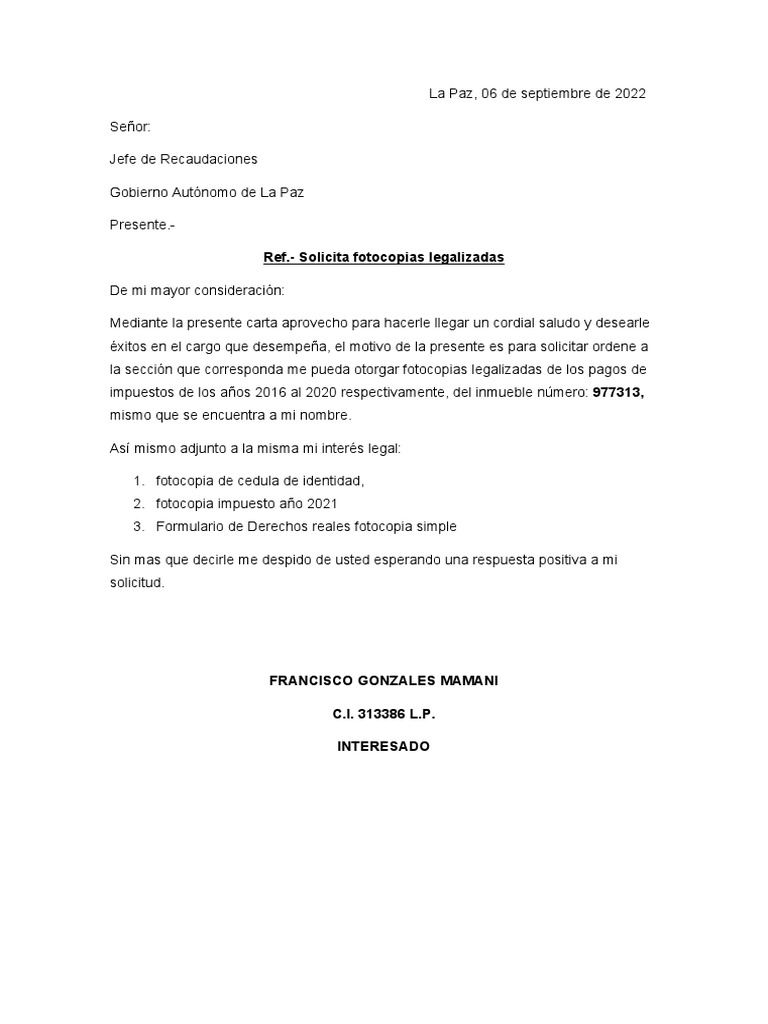 Carta Copias Legalizadas Gamlp | PDF | Ciencias sociales | Derecho
