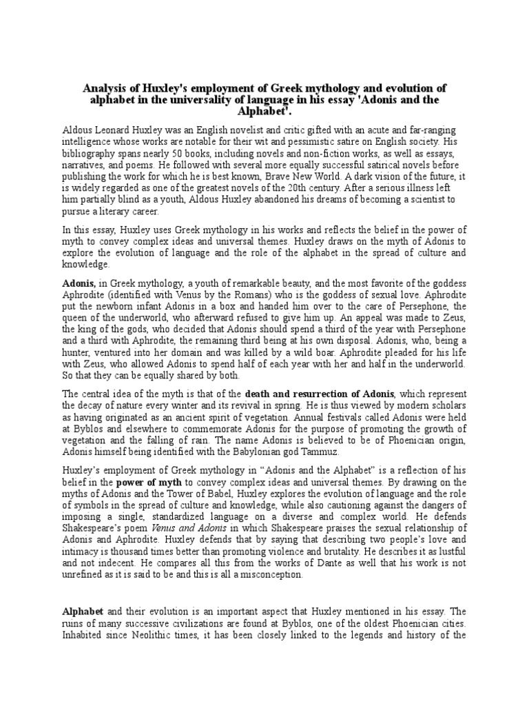 Analysis of Huxley's Employment of Greek Mythology and Evolution of Alphabet in The Universality ...
