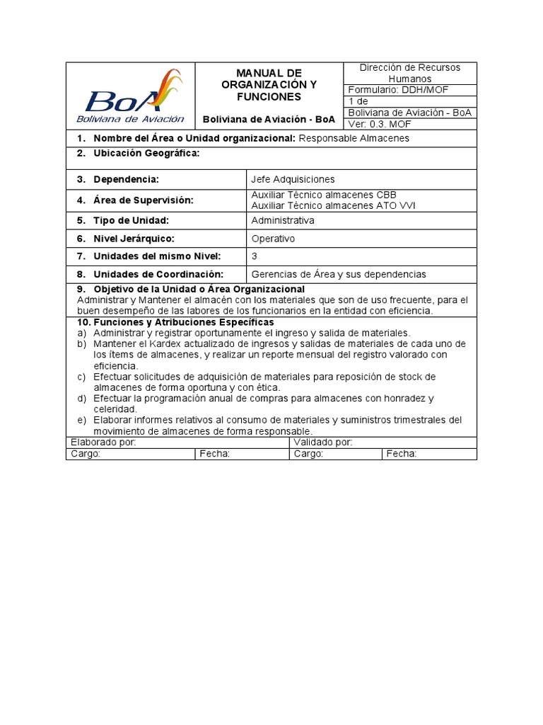 Plantilla de Manual de Organización y Funciones | PDF