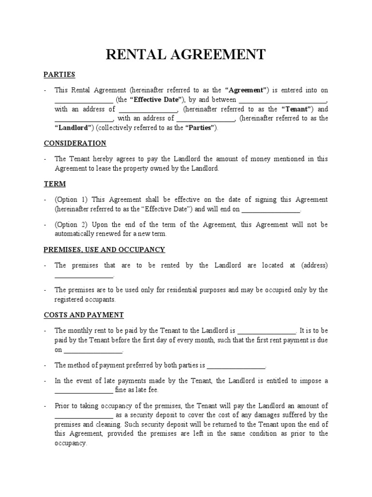Comprehensive Residential Rental Agreement Outlining Key Terms and ...