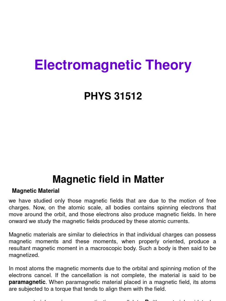 Electromagnetic Theory 5 2019 PDF | PDF | Magnetization | Magnetic Field