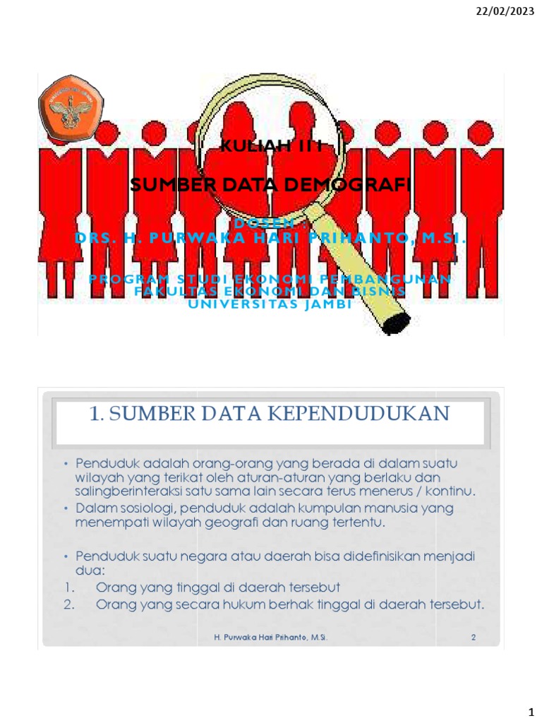 Kuliah 3 Sumber Data Demografi | PDF