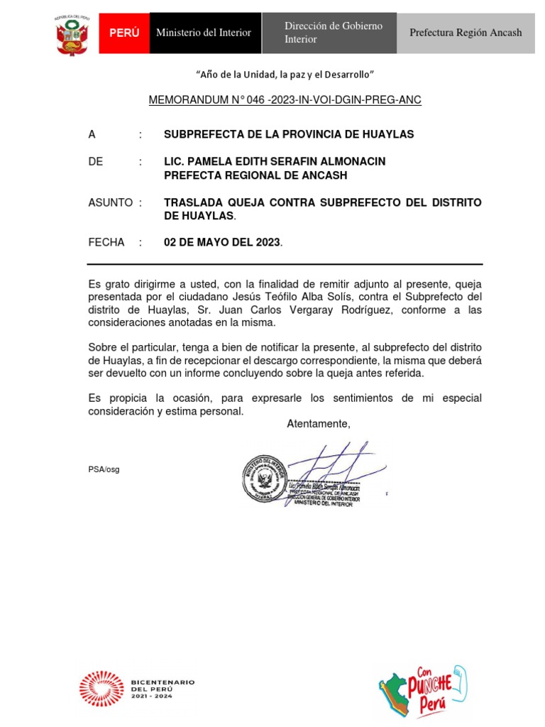 Memorando 0046-2023 | PDF