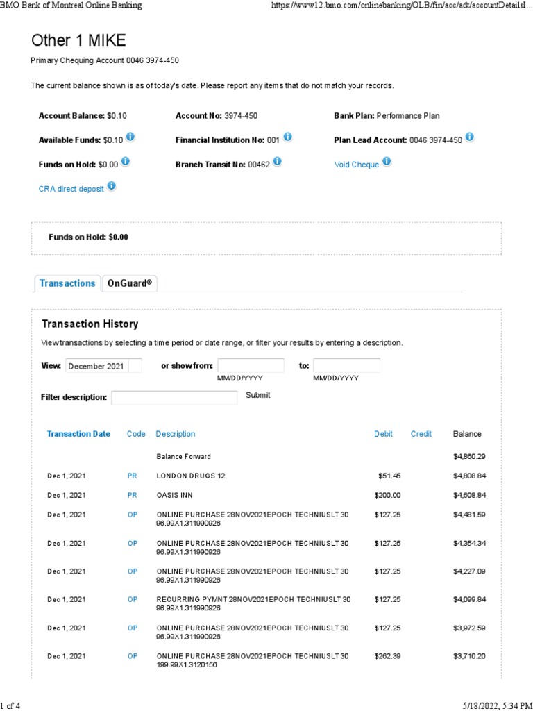 BMO Bank of Montreal Online Banking Dec | PDF | Banks | Debit Card