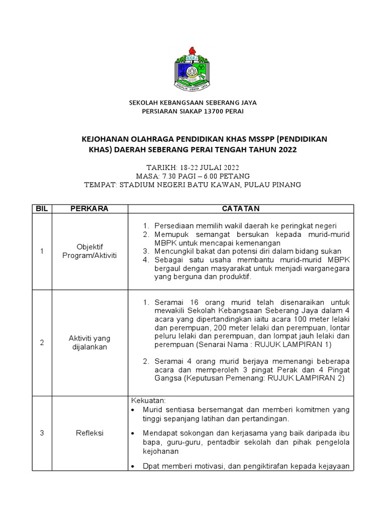 LAPORAN DOKUMENTASI OLAHRAGA 2022 | PDF