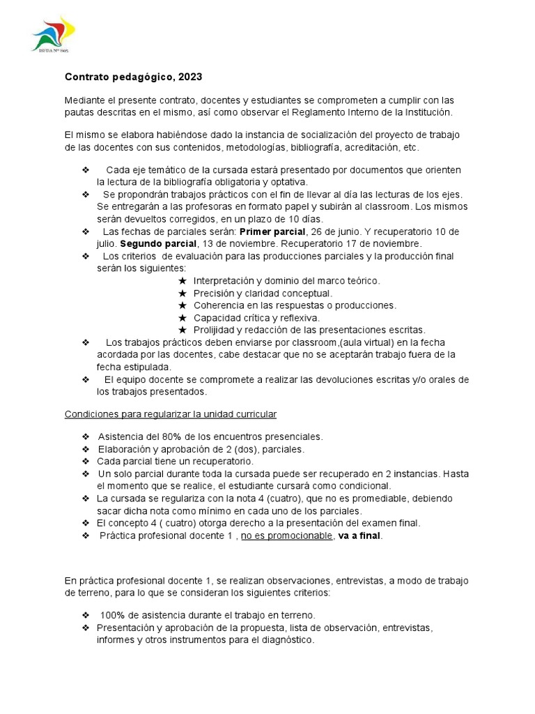 Contrato Pedagógico, 2023 | PDF | Evaluación